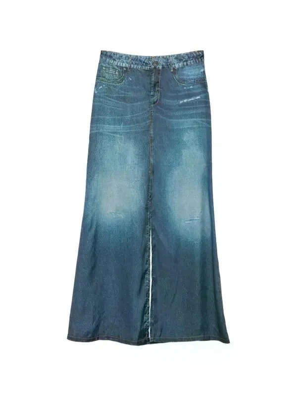 Liu Jo Midi Skirt With Printed Design And Front Slit - Blue