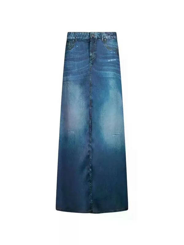 Liu Jo Midi Skirt With Printed Design And Front Slit - Blue
