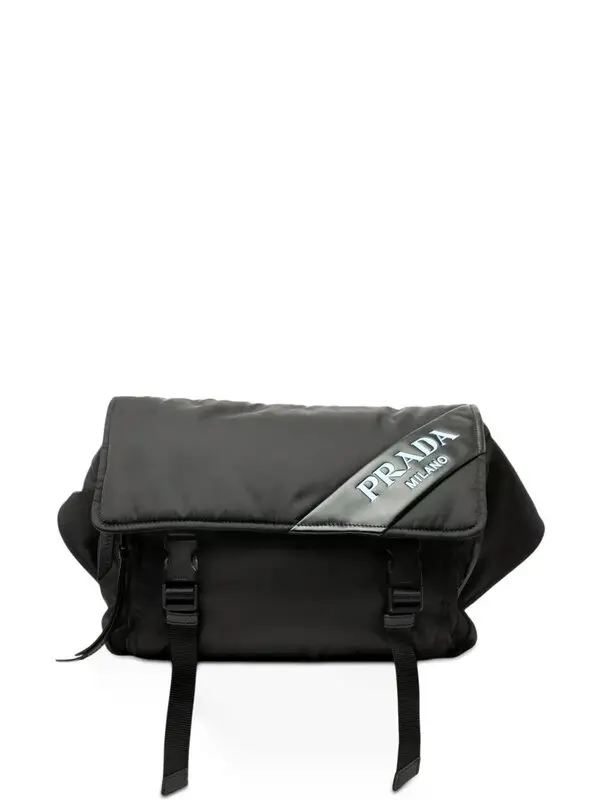 Prada Soft Calf Trimmed Tessuto Belt Bag - Black