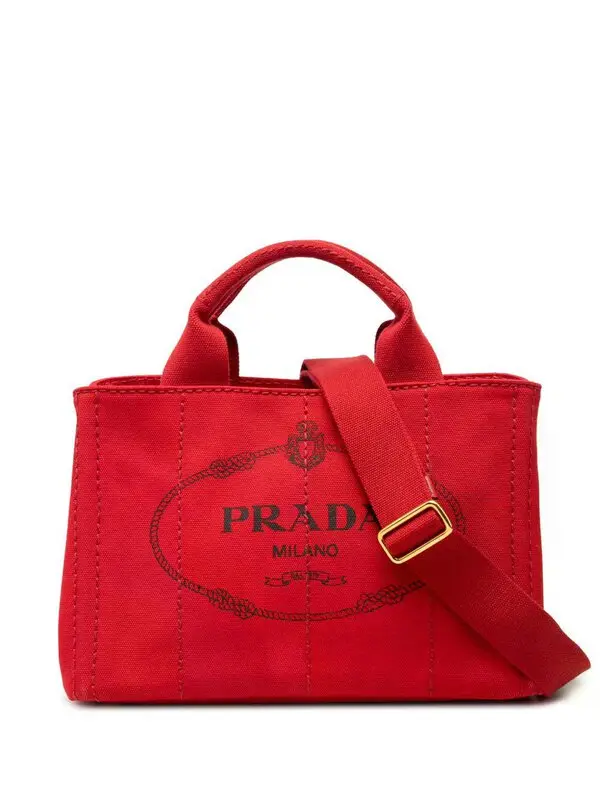 Prada Small Canvas Canapa Logo Satchel - Red