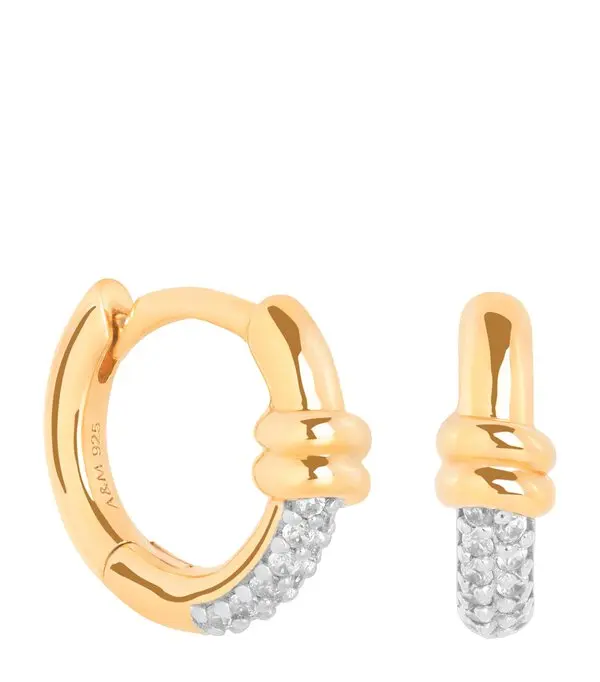 ASTRID & MIYU Plated Pavé Knot Huggie Earrings - Gold