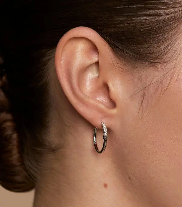 ASTRID & MIYU Rhodium-plated Pavé Knot Hoop Earrings