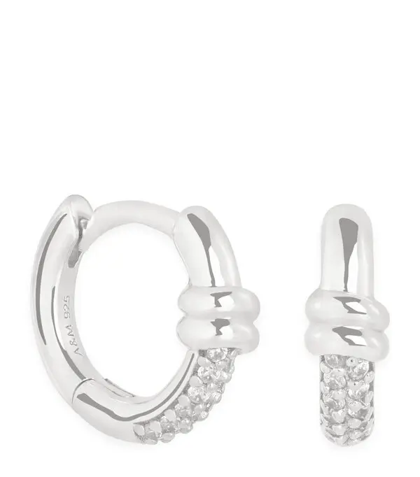 ASTRID & MIYU Rhodium-plated Pavé Knot Huggie Earrings