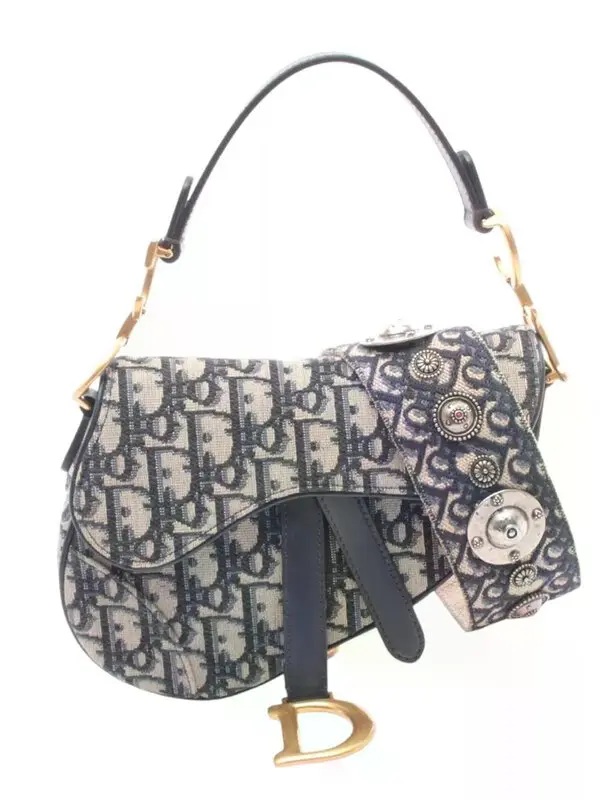 Dior Mini Saddle Bag In Oblique Canvas - Brown