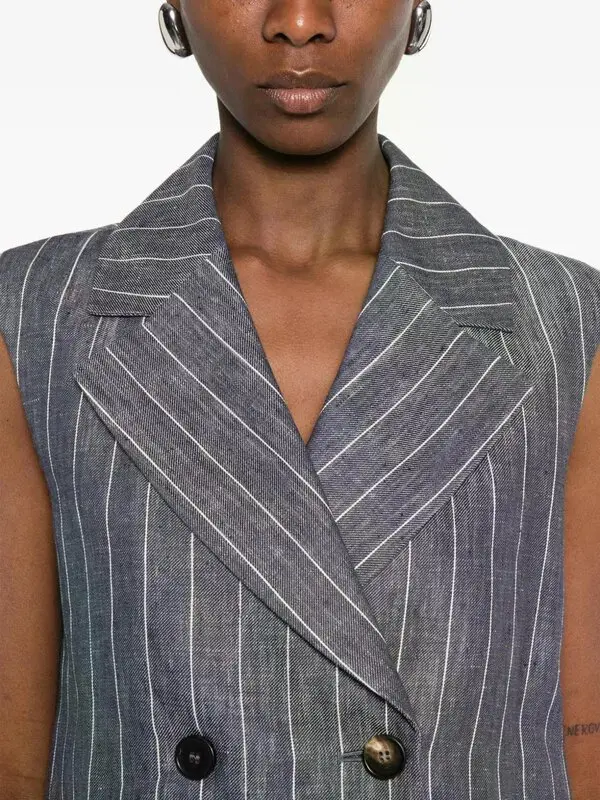 Max Mara Striped Button Vest - Blue