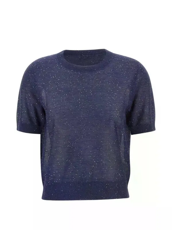 KANGRA Sequin Embellished Crew Neck Sweater - Blue