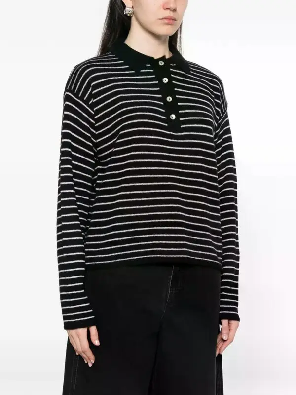 BEYOU Striped Polo Shirt With Pointed Collar