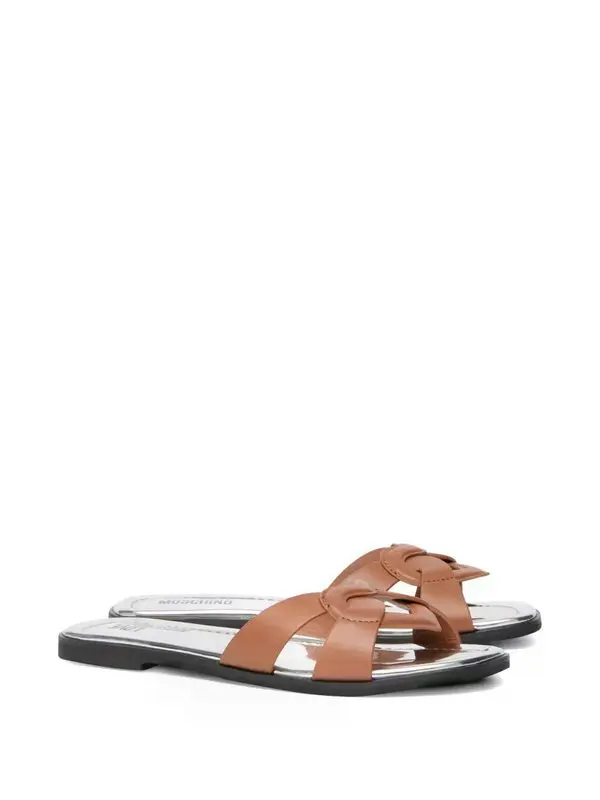 Moschino Bow Detail Flat Leather Sandals - Brown