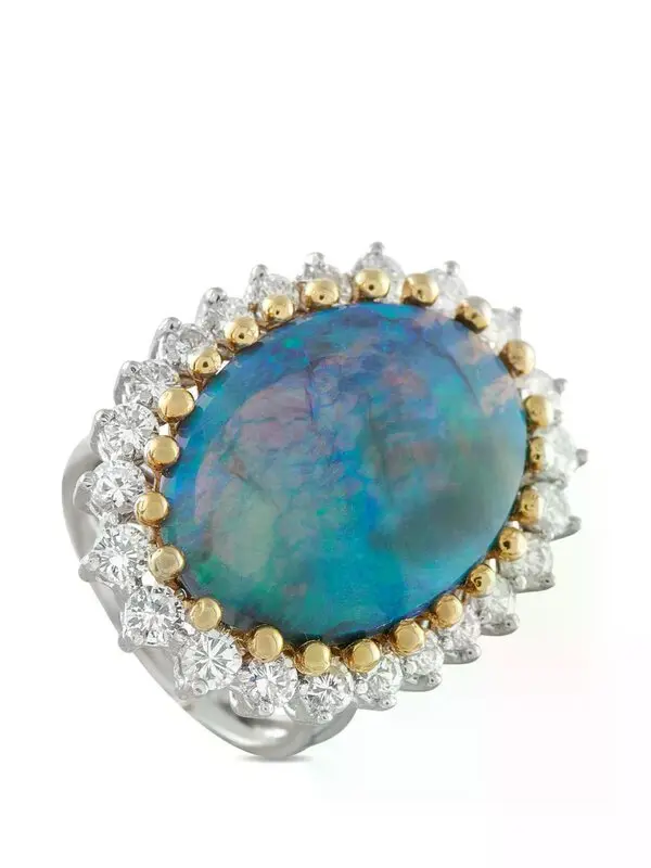 LB EXCLUSIVE 18k Gold Diamond And Black Opal Ring - Silver