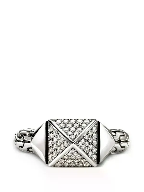 John Hardy Sterling Pavé-set Diamond Stud Detail Ring - Silver