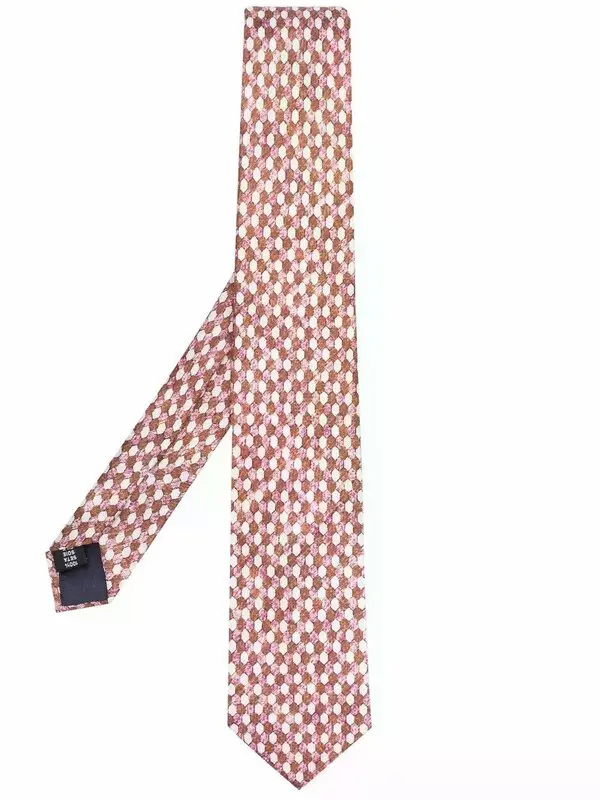 Tagliatore Geometric Print Silk Neck Tie - Brown