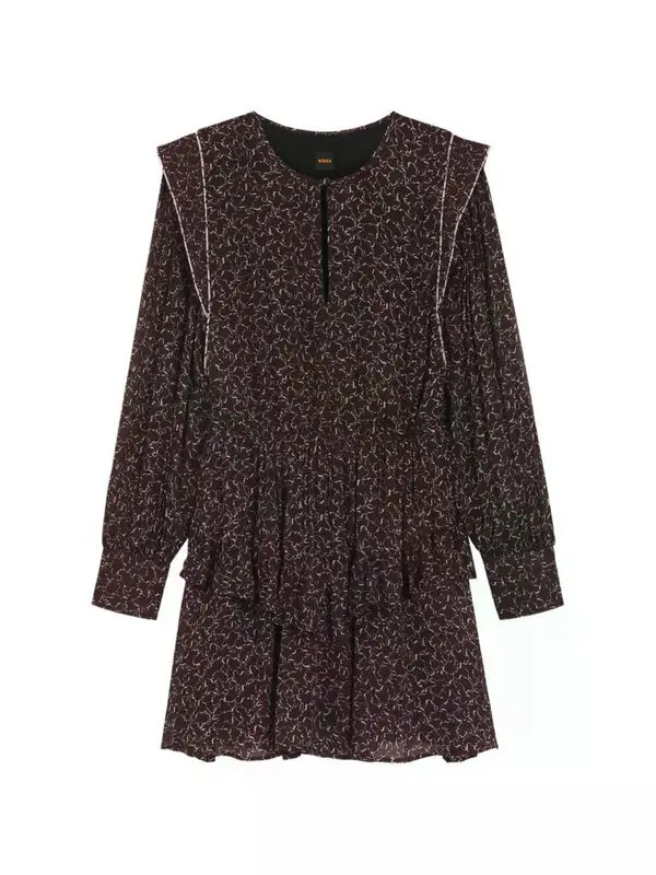 BOSS Ruffled Floral Print Dress - Brown