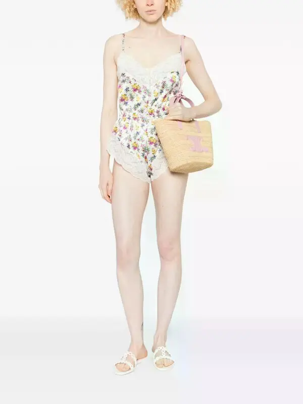Dolce & Gabbana Floral-print Lace-trim Playsuit - White