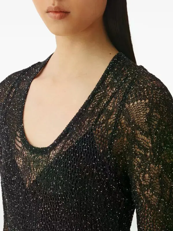 Fabiana Filippi Long Sleeve Lace Maxi Dress