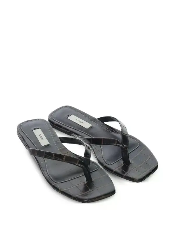 TOTEME Crocodile-effect Leather Flat Sandals - Brown