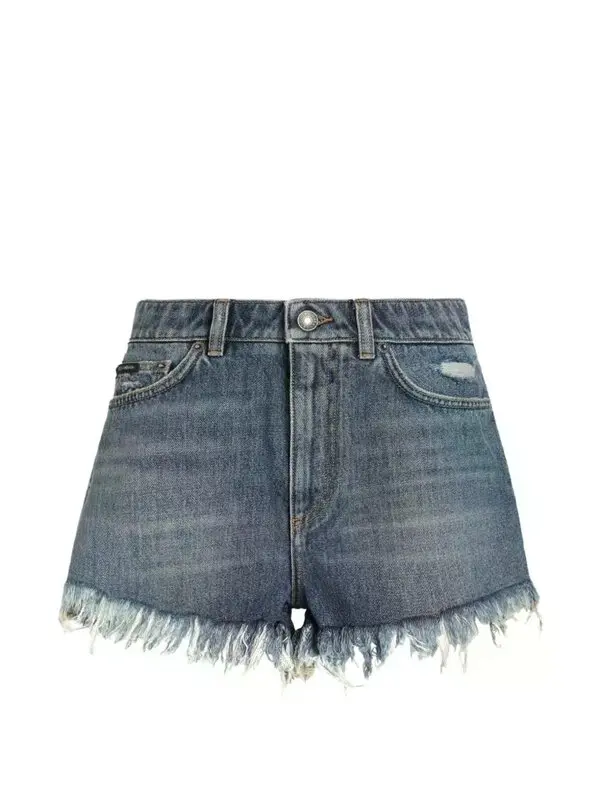 Dolce & Gabbana Denim Shorts With Frayed Hem - Blue