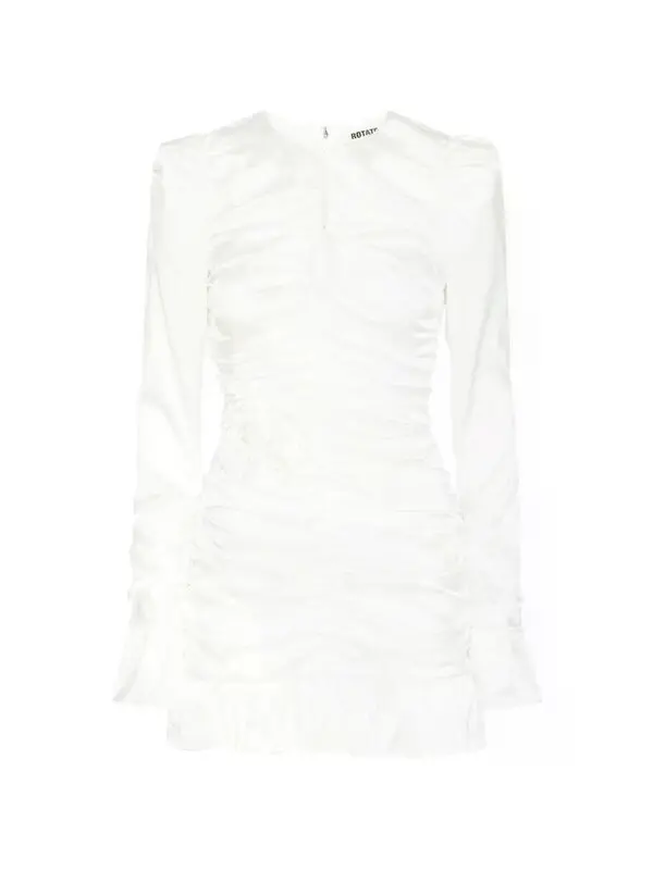 ROTATE BY BIRGER CHRISTENSEN Ruched Flower Detail Mini Dress - White