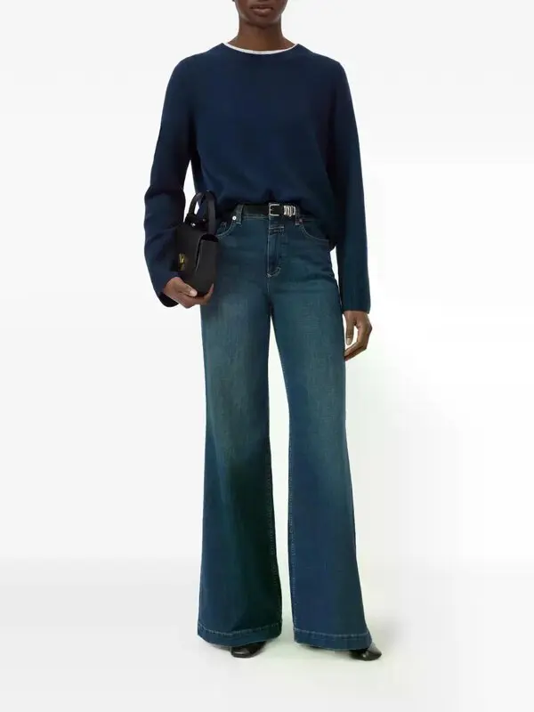 Closed Long-sleeve Crew Neck Wool Sweater - Blue