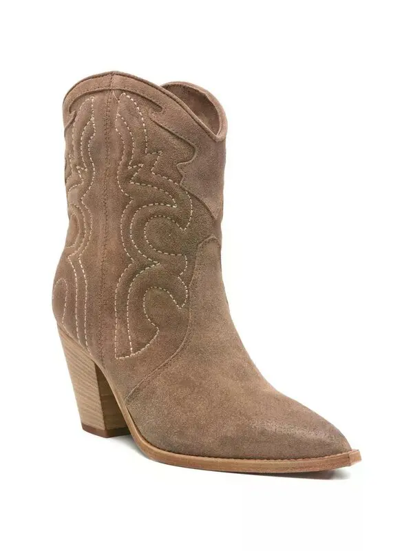 JULIE DEE Embroidered Pointed Cowboy Boots - Brown