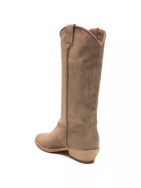 JULIE DEE Suede Pointed Toe Cowboy Boots - Brown