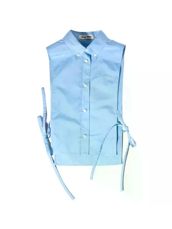 Miu Miu Sleeveless Poplin Shirt With Side Ties - Blue