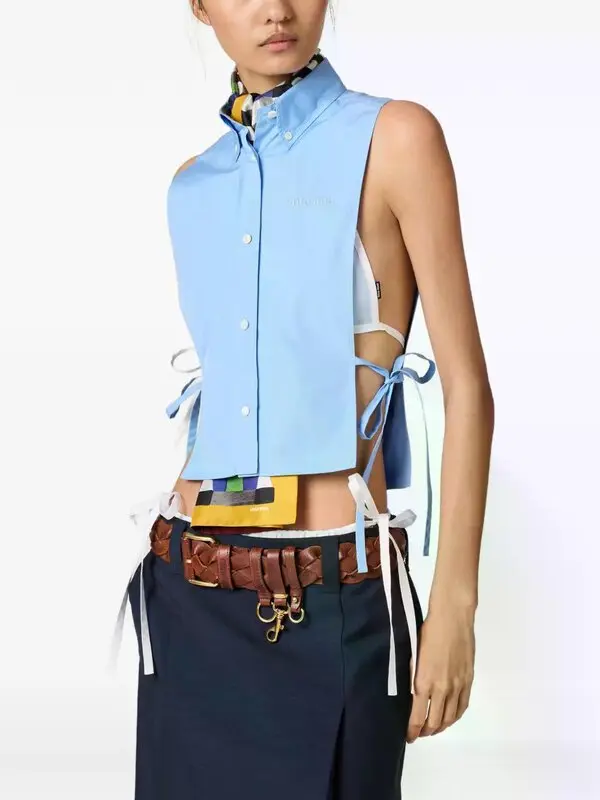 Miu Miu Sleeveless Poplin Shirt With Side Ties - Blue