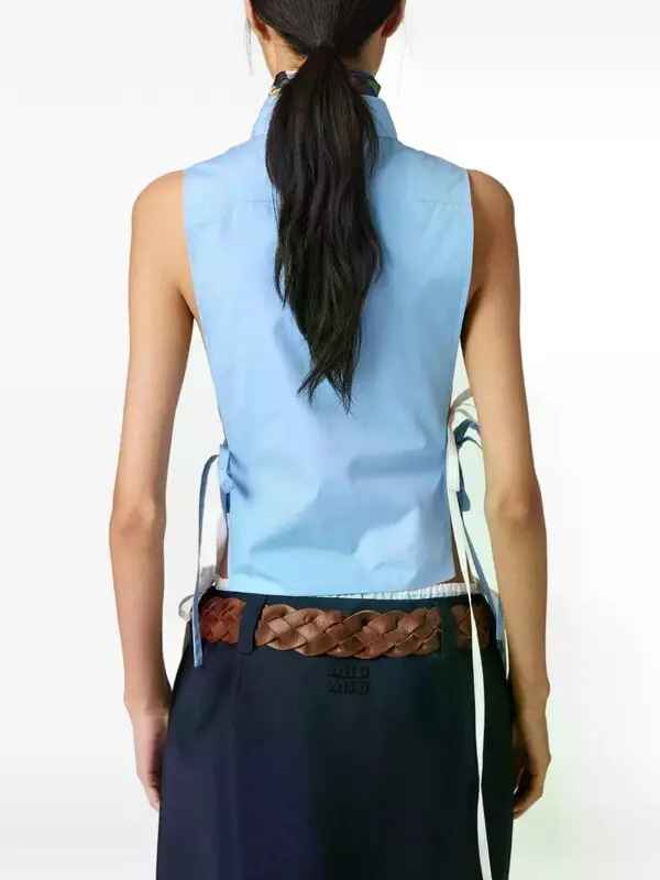 Miu Miu Sleeveless Poplin Shirt With Side Ties - Blue