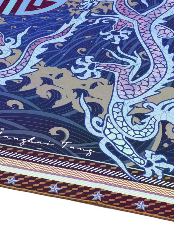 Shanghai Tang Flying Dragon Silk Foulard - Blue