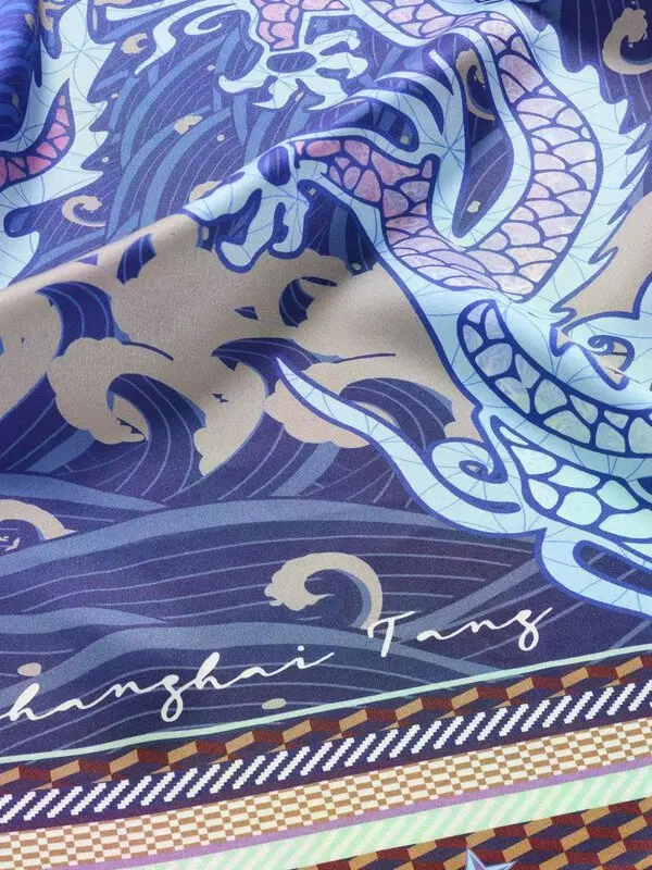 Shanghai Tang Flying Dragon Silk Foulard - Blue