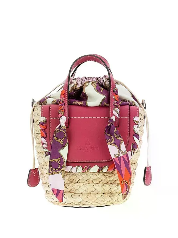 CUBA LAB Leather And Raffia Bucket Bag