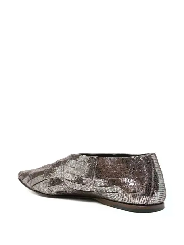 PANTANETTI Tone Pointed Toe Leather Ballet Flats - Silver