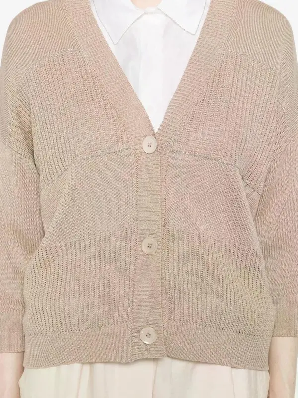 Peserico V-neck Ribbed Knit Cardigan