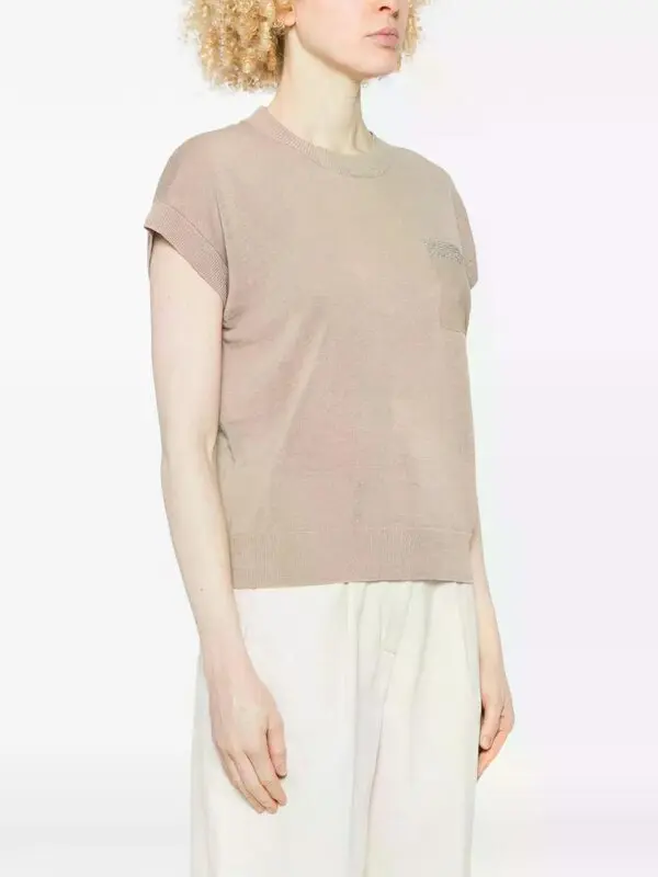 Peserico Crew Neck Top With Decorative Pocket