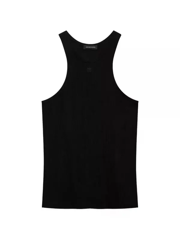 ANINE BING Crew-neck Ribbed Sleeveless Top - Black