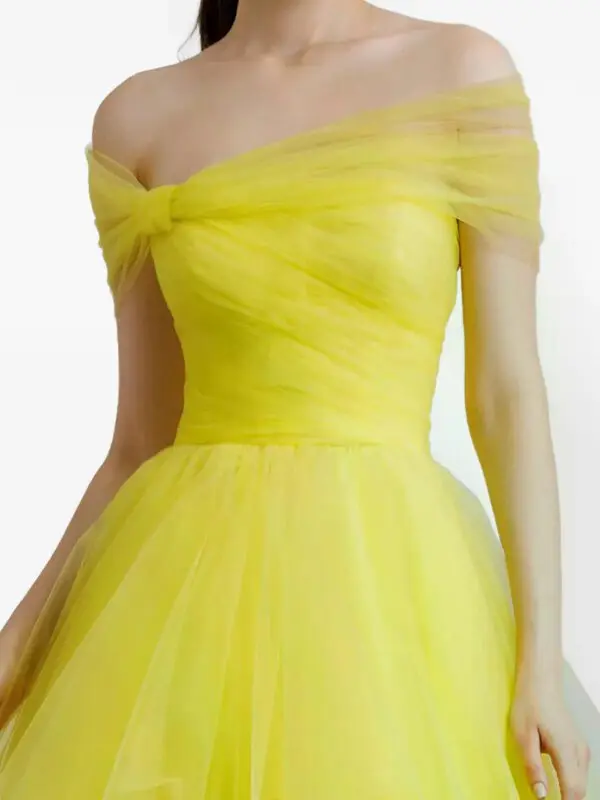 GEMY MAALOUF Asymmetrical Tulle Maxi Dress - Yellow