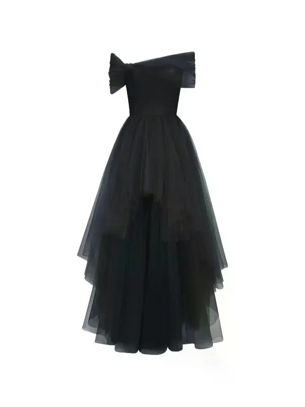 GEMY MAALOUF Asymmetrical Tulle Maxi Dress - Black