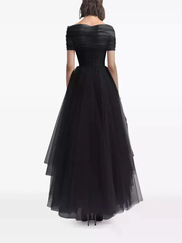 GEMY MAALOUF Asymmetrical Tulle Maxi Dress - Black