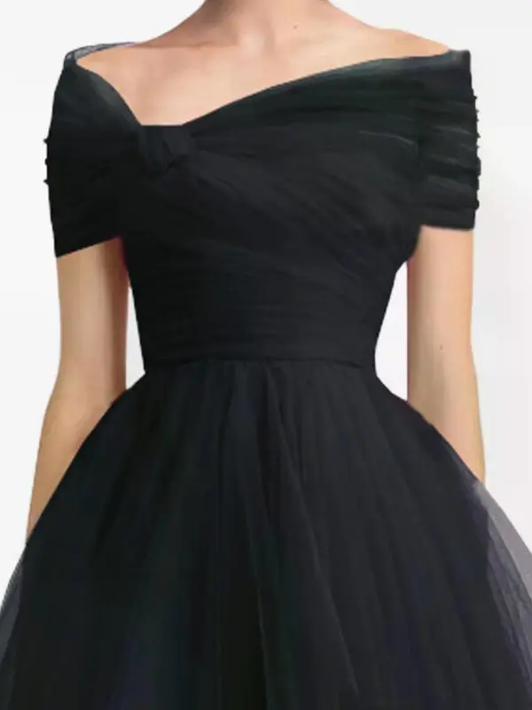 GEMY MAALOUF Asymmetrical Tulle Maxi Dress - Black