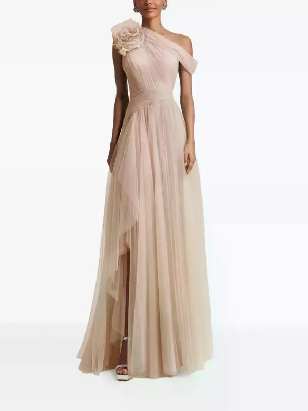 GEMY MAALOUF One-shoulder Flower Embellished Maxi Dress - Neutrals
