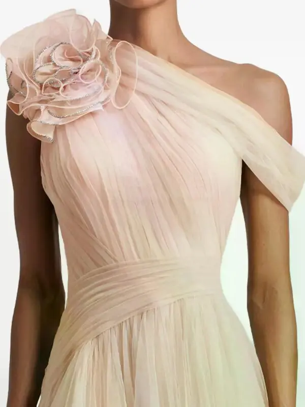 GEMY MAALOUF One-shoulder Flower Embellished Maxi Dress