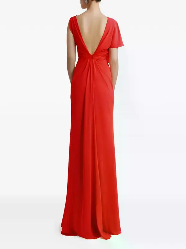 GEMY MAALOUF V-neck Draped Maxi Dress - Red