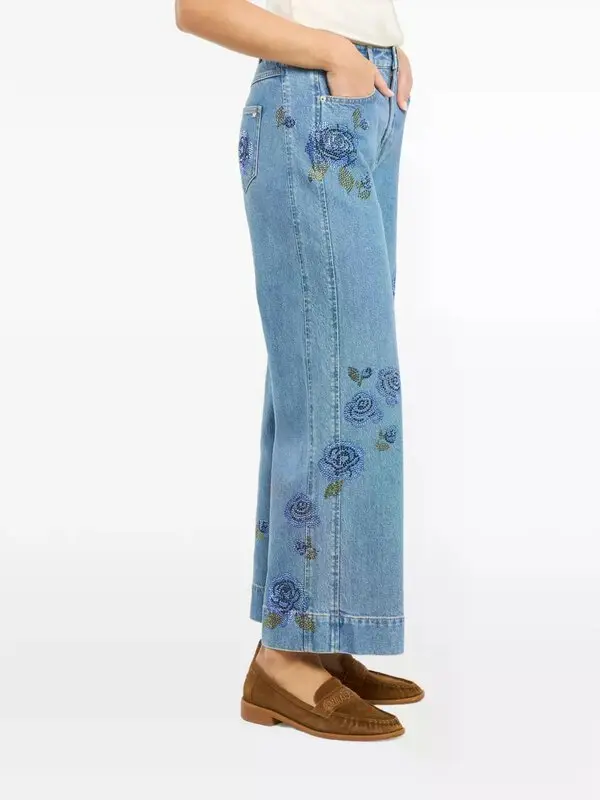 Cinq À Sept Betsy Wide Leg Jeans With Rose Embellishment