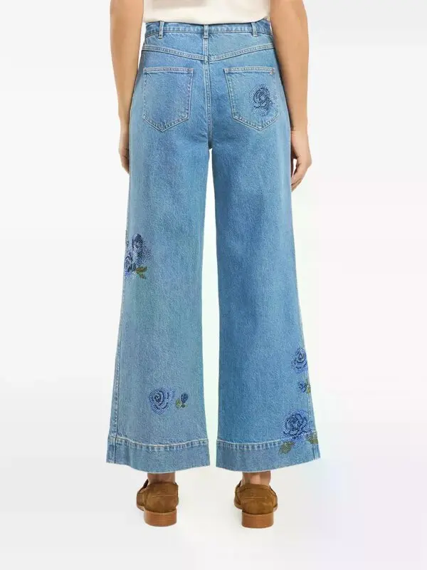Cinq À Sept Betsy Wide Leg Jeans With Rose Embellishment