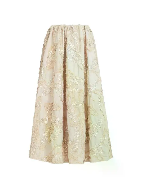 Brunello Cucinelli Embroidered Sequined Midi Skirt - Neutrals