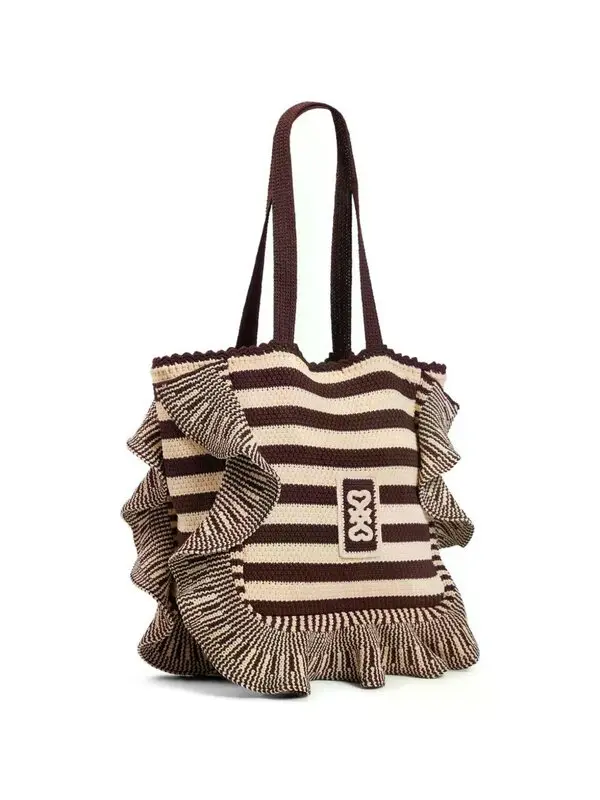 Sandro Striped Ruffled Tote Bag