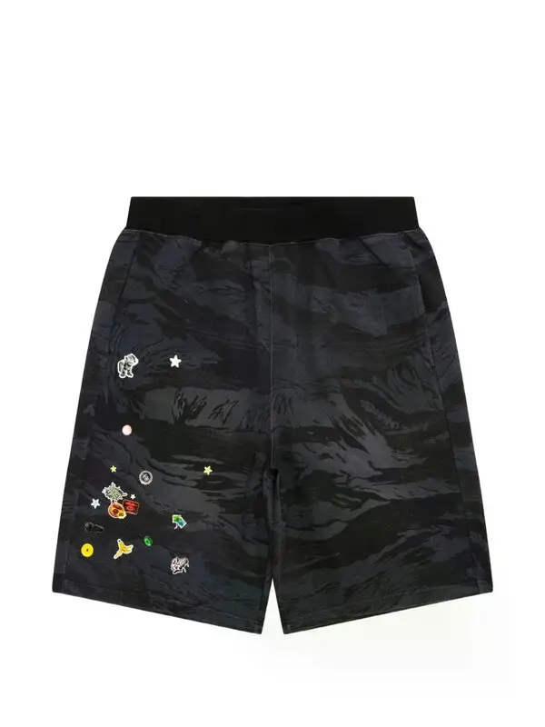 AAPE BY *A BATHING APE Camouflage Print Shorts With Appliqué Detailing - Black