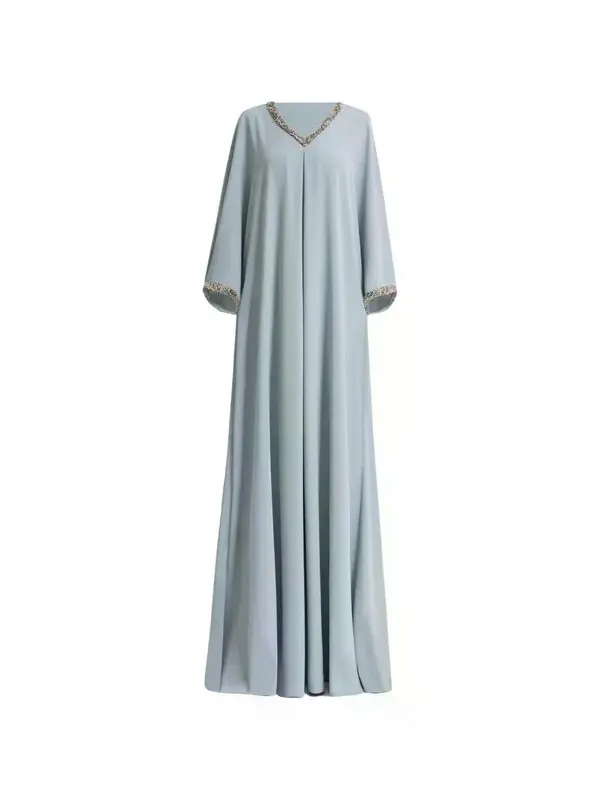 GEMY MAALOUF Beaded V-neck Maxi Kaftan - Blue