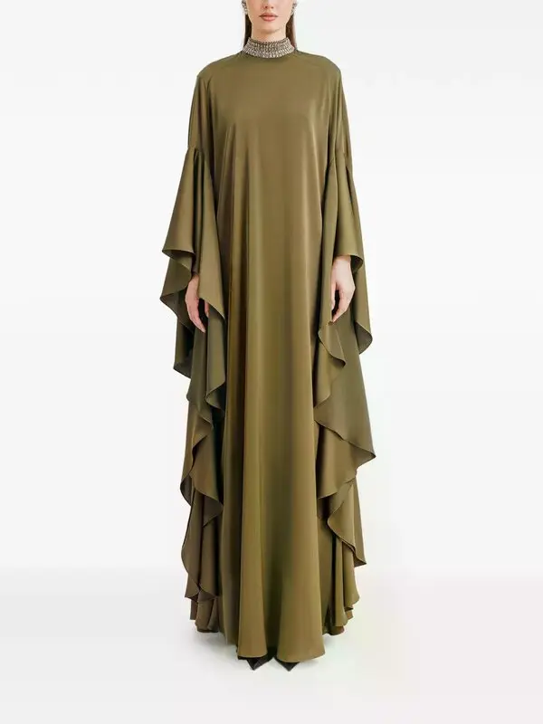 GEMY MAALOUF Beaded-collar Ruffled Maxi Dress - Green
