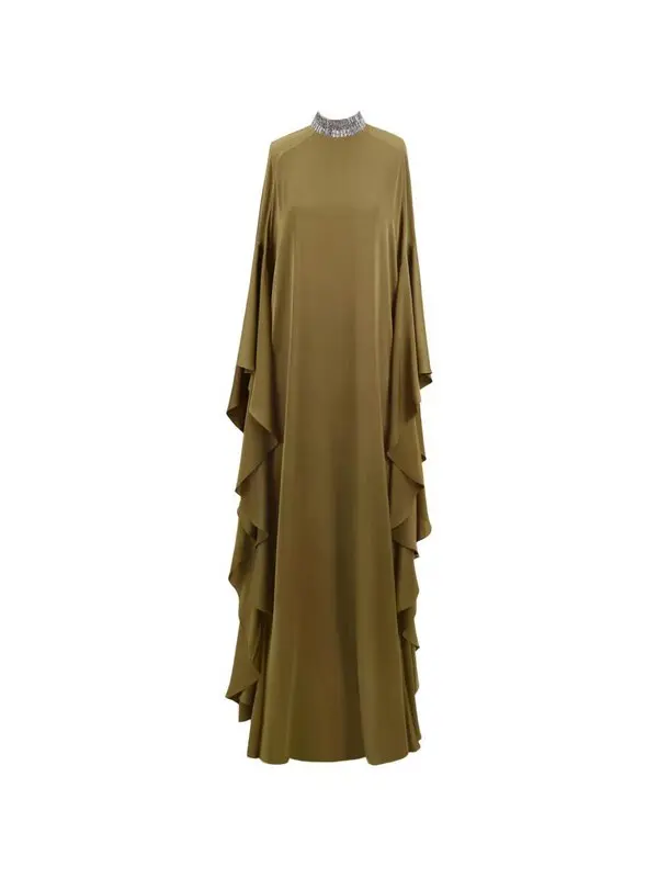 GEMY MAALOUF Beaded Collar Ruffled Maxi Dress - Green