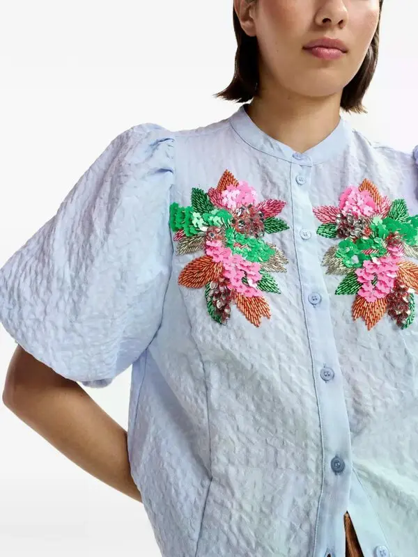Essentiel Antwerp Jaiden Floral Embellished Shirt - Blue
